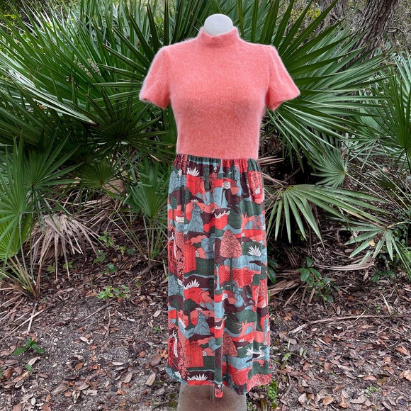 Vintage | Dresses | Vintage 7s Pink Angora Wool Blend Dress Indian Folk Tale Adele Martin Size 4 ...